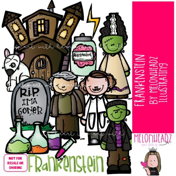 Frankenstein clip art, Halloween, monster COLORED Version - Melonheadz