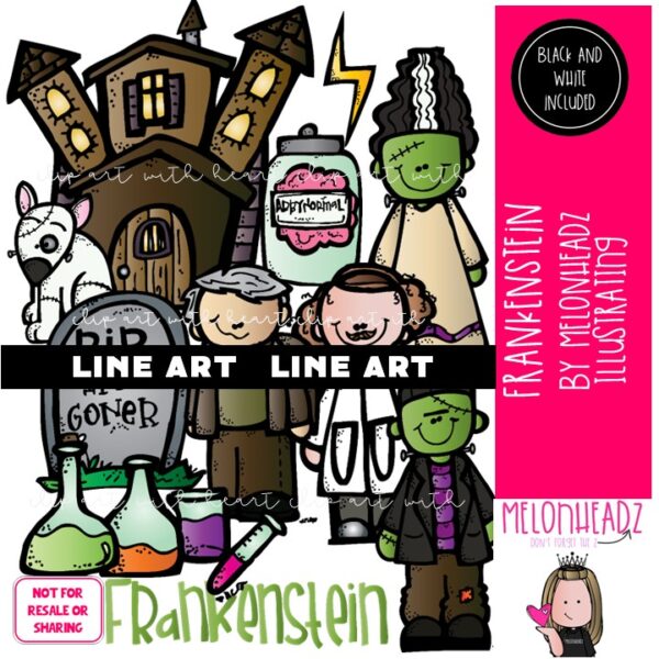 Frankenstein clip art, Halloween, monster LINE ART and BLACK AND WHITE ...