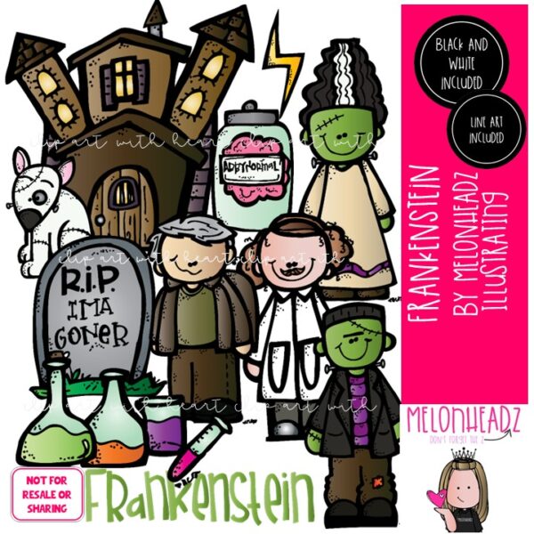 Frankenstein clip art, Halloween, monster COMBO PACK - Melonheadz
