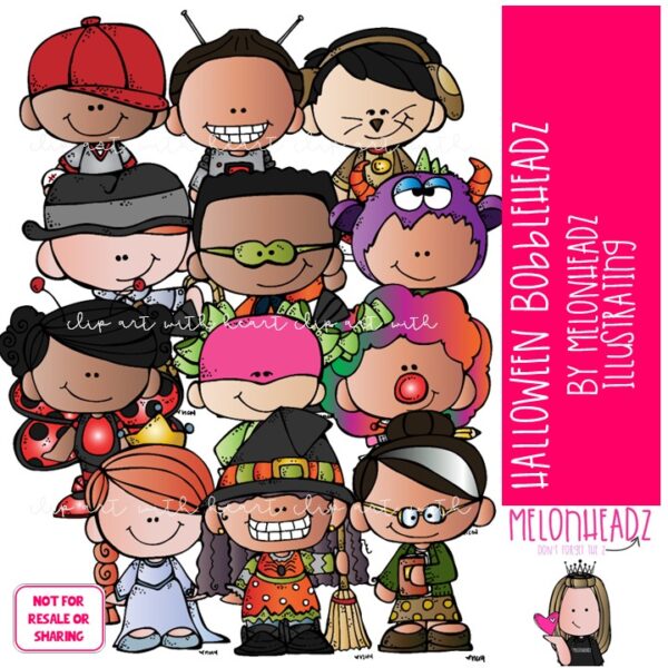 Halloween clip art, Bobbleheadz, costumes COLORED Version - Melonheadz
