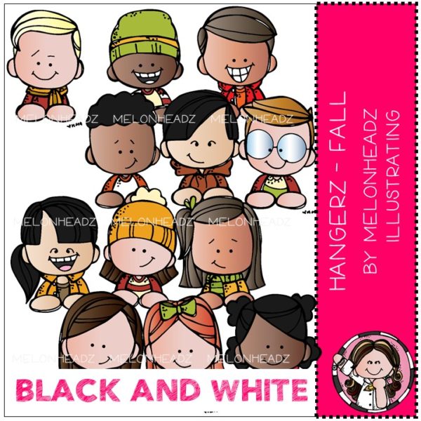 Hangerz clip art – Fall – BLACK AND WHITE - Melonheadz Illustrating