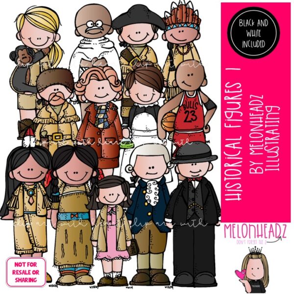 Historical Figures 1 clip art, Anne Frank, Ghandi COMBO PACK - Melonheadz