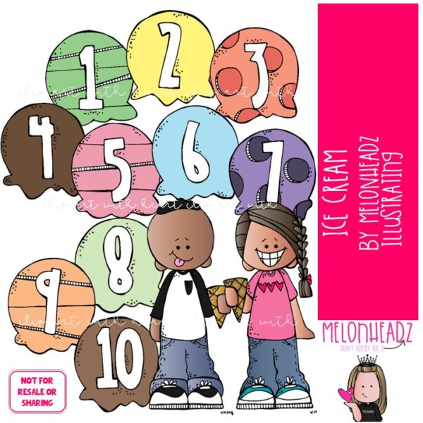 Ice Cream clip art, counting, sequence COLORED Version - Melonheadz