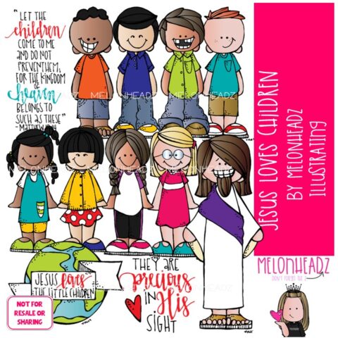 Jesus loves Children clip art, Bible, LDS COLORED version - Melonheadz