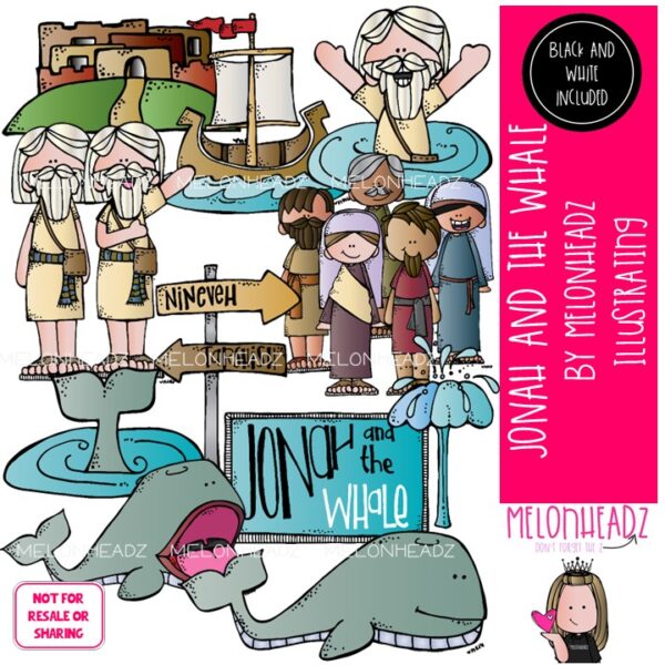 Jonah and the Whale clip art, Bible COMBO PACK - Melonheadz