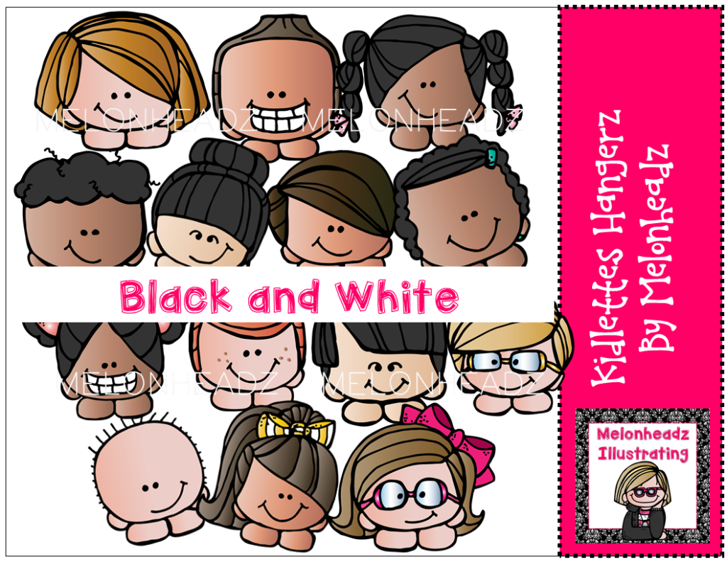 Kidlettes clip art – Hangerz – BLACK AND WHITE - Melonheadz