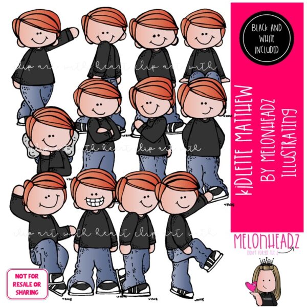 Kidlette clip art, Matthew, different poses, Melonheadz Characters ...