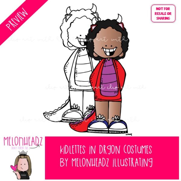 Kidlettes in Dragon Costumes clip art, Halloween clip art Mini - Melonheadz