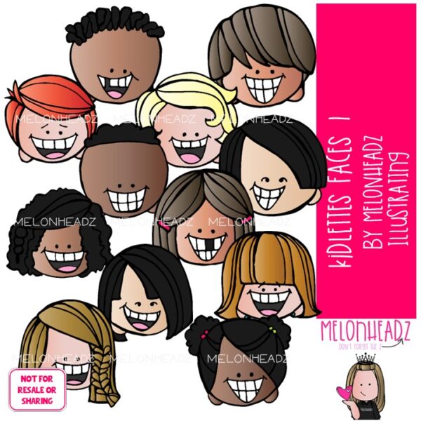 Kidlettes faces clip art 1, kids COLORED Version - Melonheadz