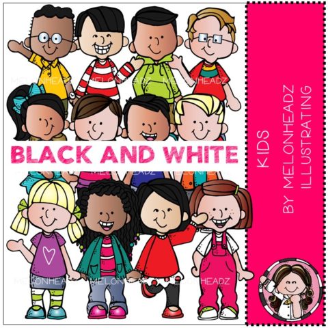 Kids clip art – Set 1 – BLACK AND WHITE - Melonheadz