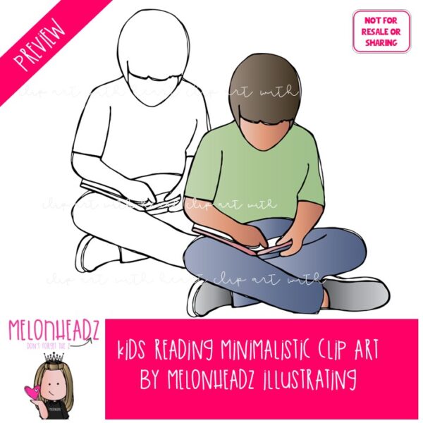 Kids Reading clip art, Minimal Style Mini - Melonheadz