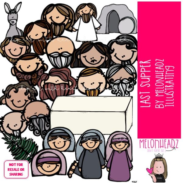 Last Supper clip art, Bible, Jesus COLORED Version - Melonheadz