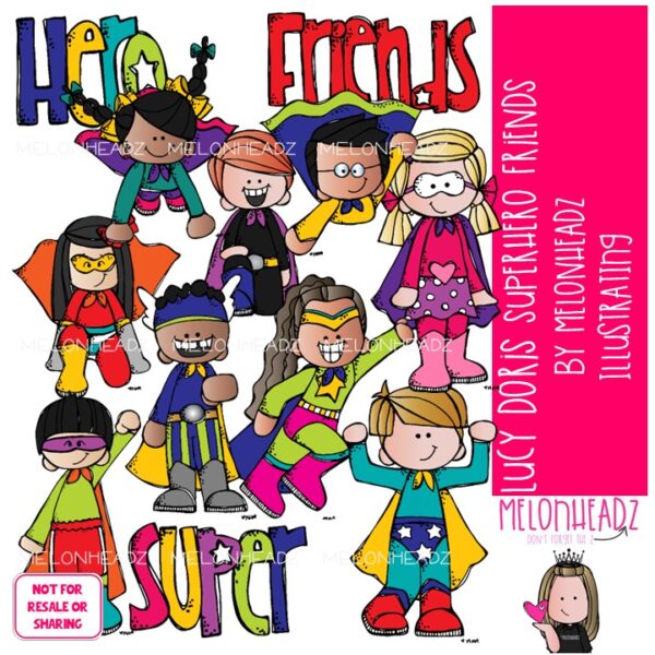 Superhero Friends clip art, Lucy Doris, Melonheadz Characters COLORED ...