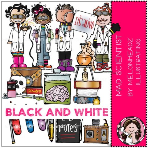 Mad Scientist clip art – BLACK AND WHITE - Melonheadz
