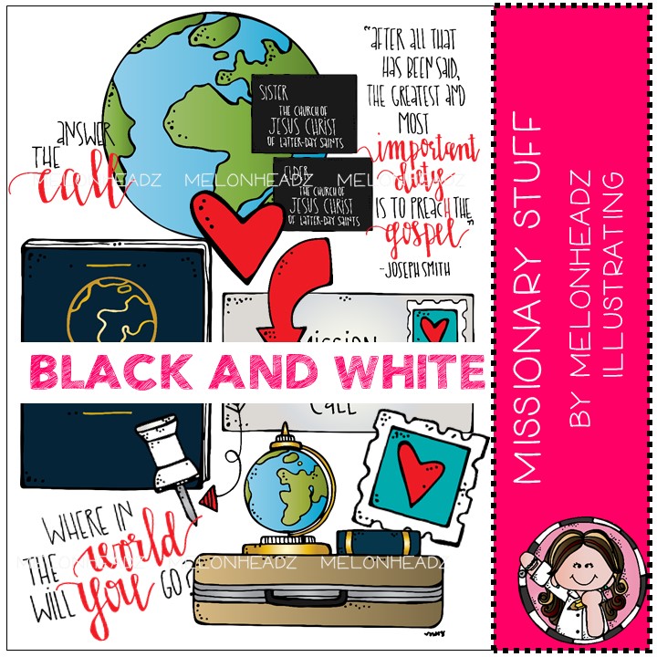 Missionary Stuff clip art – BLACK AND WHITE | Melonheadz Illustrating