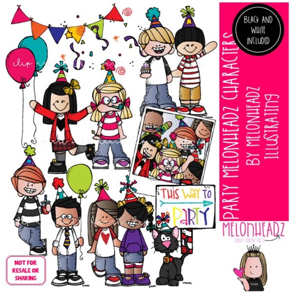 Party clip art, Melonheadz Characters, birthday COMBO PACK - Melonheadz