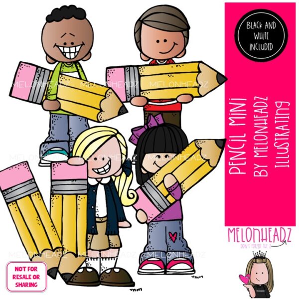 Pencil clip art, school supplies Mini - Melonheadz