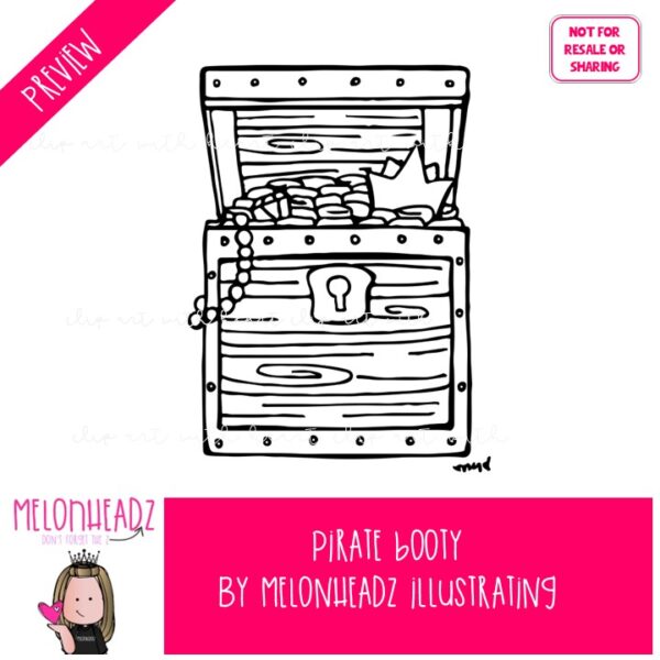 Pirate Booty clip art, jewels, gems, coins BLACK AND WHITE - Melonheadz