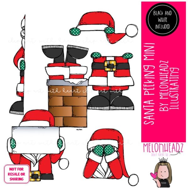 Santa Peeking clip art, Christmas clip art Mini - Melonheadz
