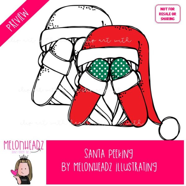 Santa Peeking clip art, Christmas clip art Mini - Melonheadz