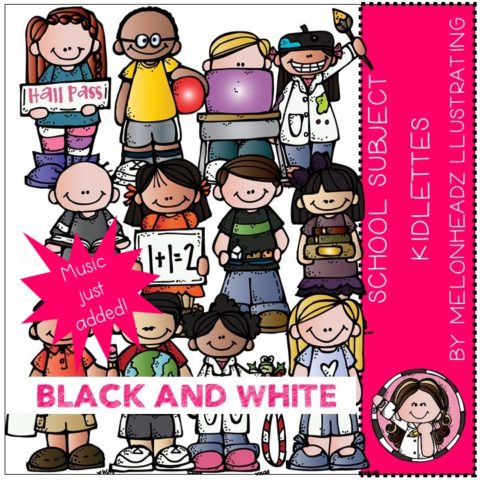 School Subject Kidlettes clip art – BLACK AND WHITE - Melonheadz