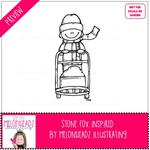 Stone Fox Inspired clip art digi stamp BLACK AND WHITE - Melonheadz