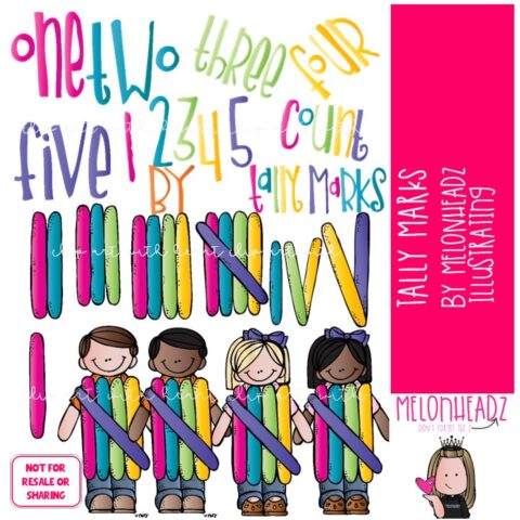 Tally Marks clip art, Math clip art COLORED Version - Melonheadz