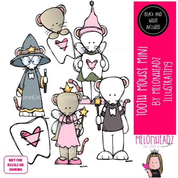 Tooth Mouse clip art, dental, tooth fairy Mini - Melonheadz