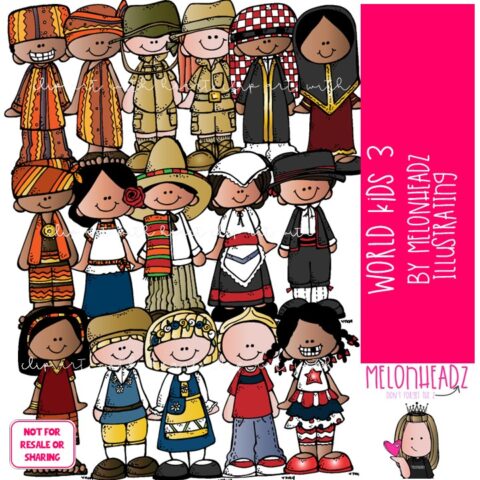 World Kids clip art Set 3, Around the world clip art COLORED Version ...