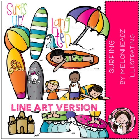Surfing clip art – LINE ART - Melonheadz
