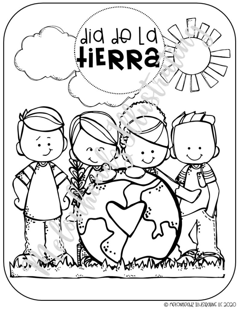 FREEBIE – Earth Day Coloring Page – Printable Spanish Version - Melonheadz