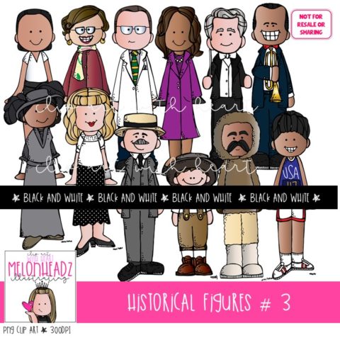 Historical Figures clip art – Set 3 – BLACK AND WHITE - Melonheadz
