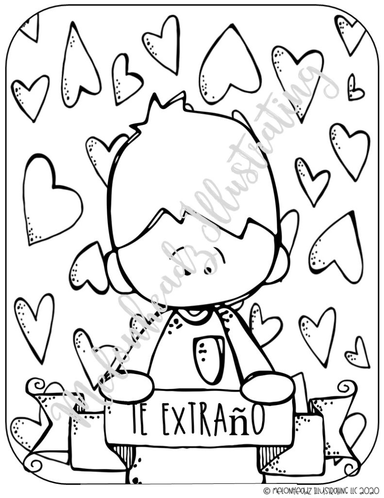 FREEBIE – Missing You Coloring Page – Printable Spanish Version ...