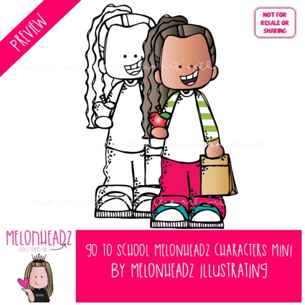 Go to School clip art, Melonheadz Characters, background Mini - Melonheadz