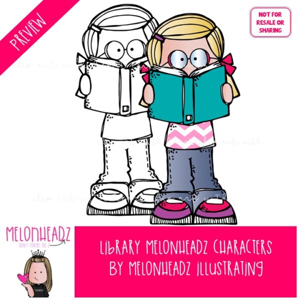 Library clip art, Melonheadz Characters, background Mini - Melonheadz