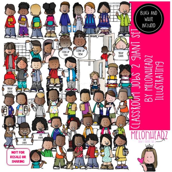 Classroom Jobs 2 clip art school, kidlettes GIANT - Melonheadz