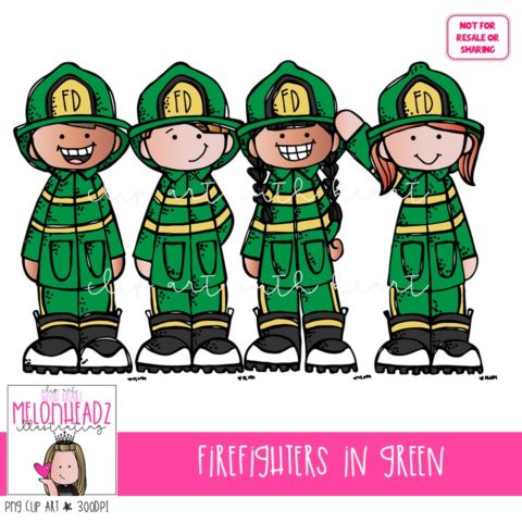 Firefighters in Green clip art – Mini - Melonheadz