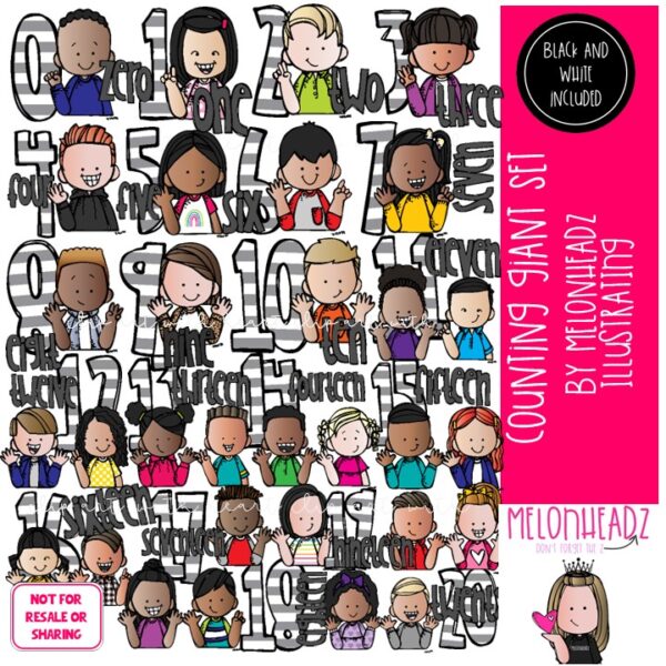 Counting clip art, math, numbers, kidlettes GIANT set - Melonheadz