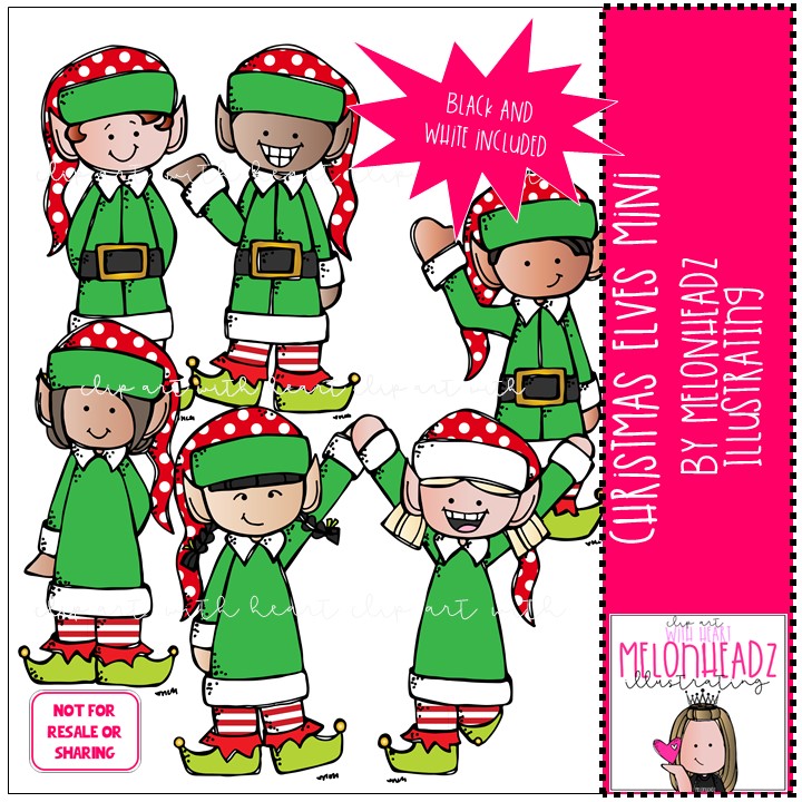 Christmas Elves clip art – Mini - Melonheadz Illustrating