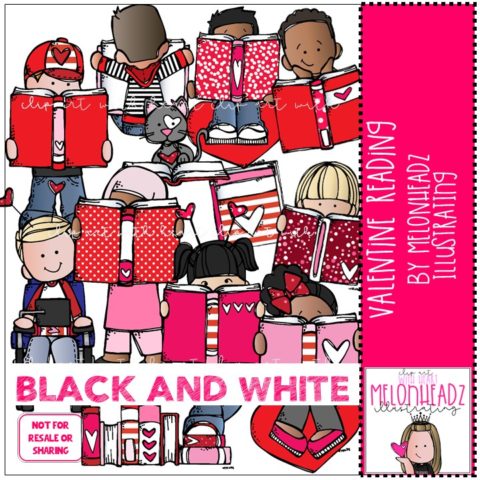 Valentine Reading clip art – BLACK AND WHITE - Melonheadz