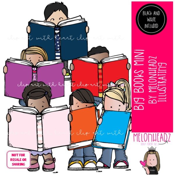 Big Books clip art, reading, library Mini - Melonheadz