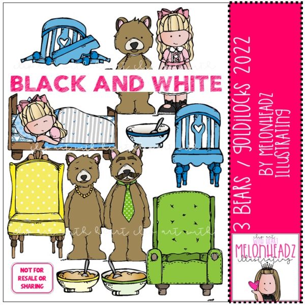 Three Bears / Goldilocks clip art – 2022 – BLACK AND WHITE | Melonheadz ...