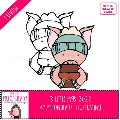 3 {Three} Little Pigs clip art 2022 digi stamps COMBO PACK - Melonheadz