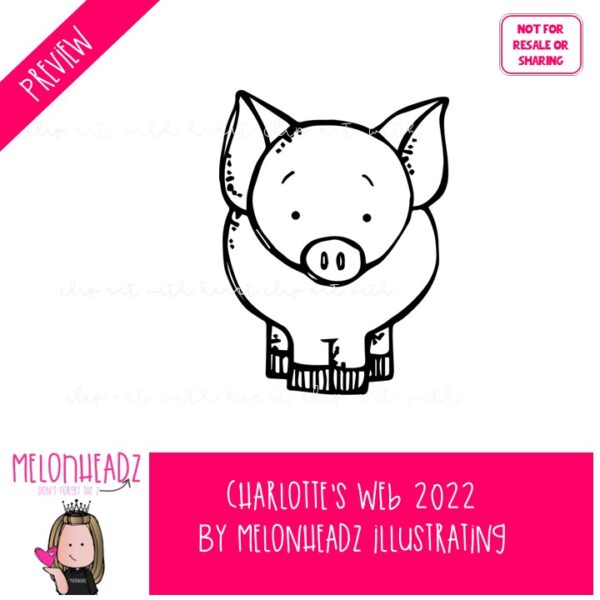 Charlotte’s Web clip art 2022, book companion, literature BLACK AND ...