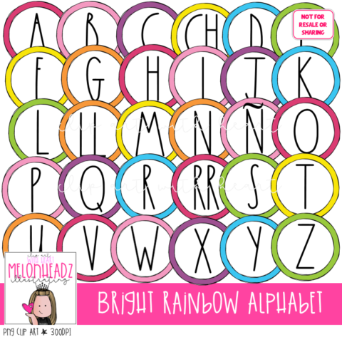 Bright Rainbow Alphabet clip art - Melonheadz