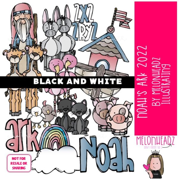 Noah’s Ark clip art 2022, Bible BLACK AND WHITE - Melonheadz