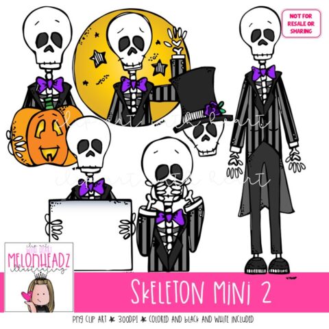 Skeleton clip art – Set 2 – Mini - Melonheadz