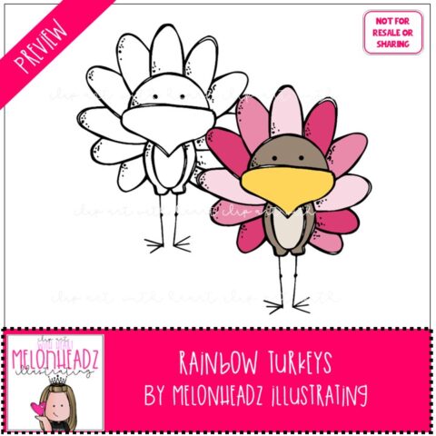 Rainbow Turkey clip art digi stamp Single Image - Melonheadz