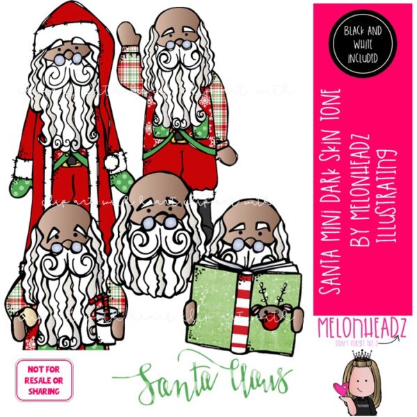 Santa clip art 2022 Dark Skin Tone, Christmas clip art Mini - Melonheadz