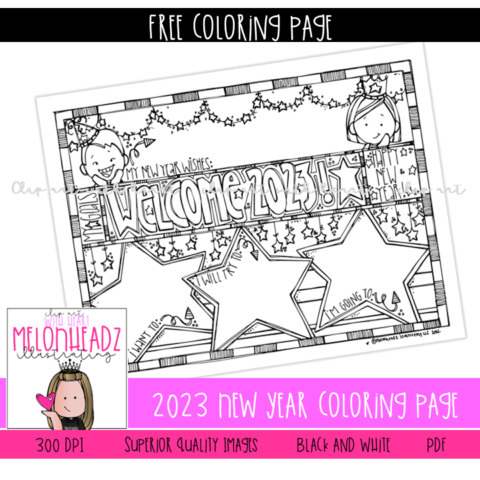 FREEBIE, New Year 2023, Coloring Page Printable - Melonheadz